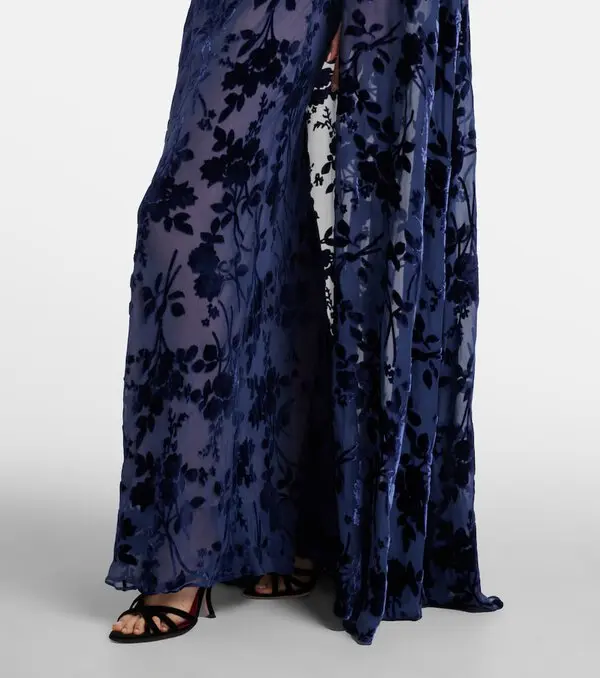 RODARTE Caped Off-shoulder Jacquard Maxi Dress - Blue