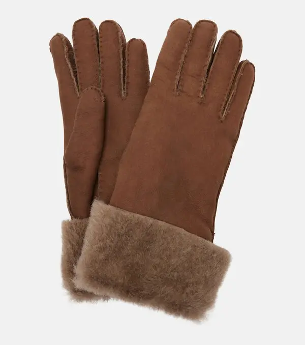 Brunello Cucinelli Shearling-trimmed Suede Gloves - Brown
