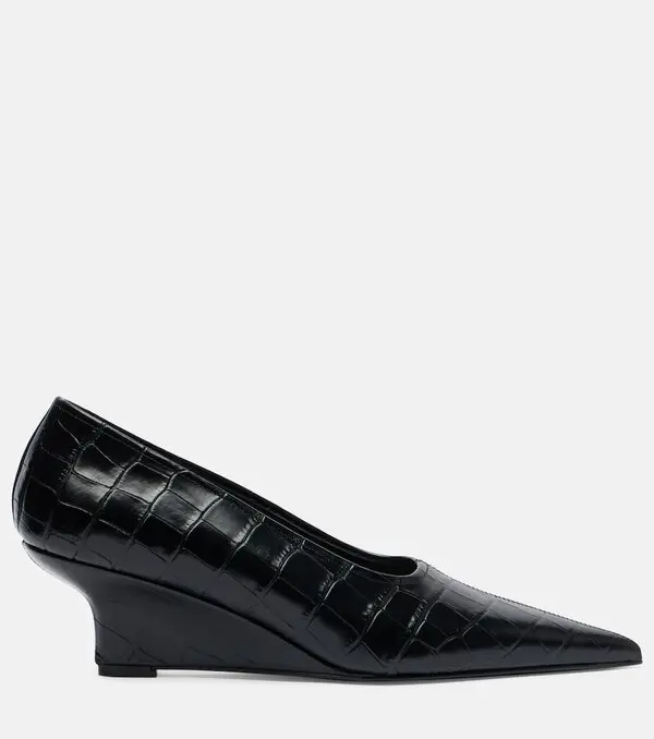 TOTEME Croc-effect Leather Wedge Pumps