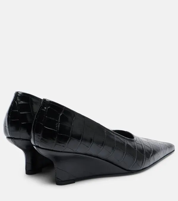 TOTEME Croc-effect Leather Wedge Pumps - Black