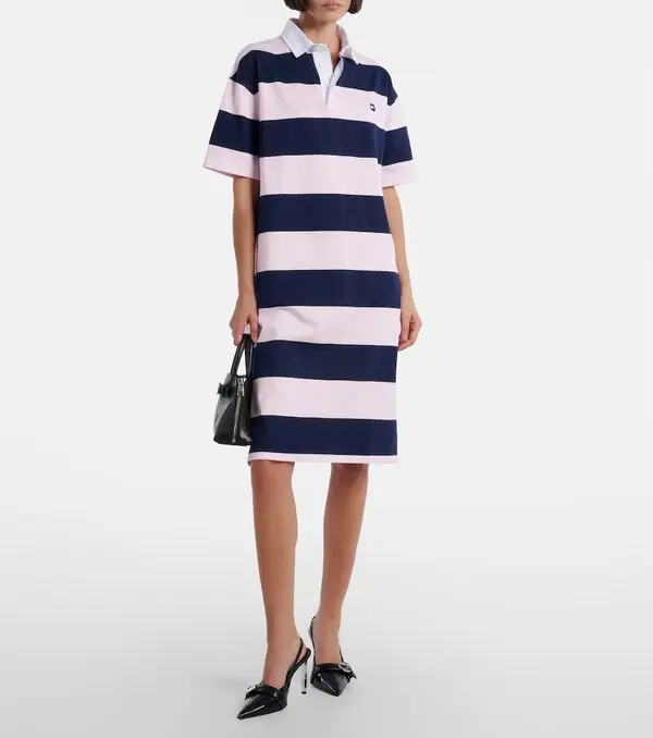 Coperni Striped Cotton Polo Dress - Blue