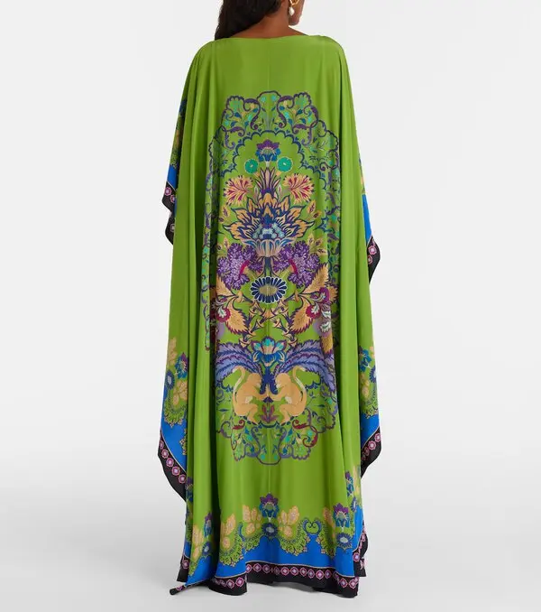 La DoubleJ Magic Printed Caped Silk Maxi Dress - Green