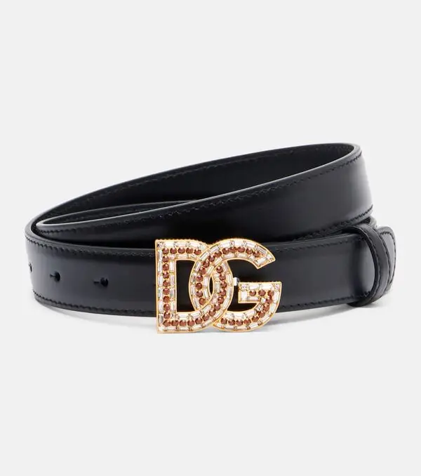 Dolce & Gabbana Dg Embellished Leather Belt - Black
