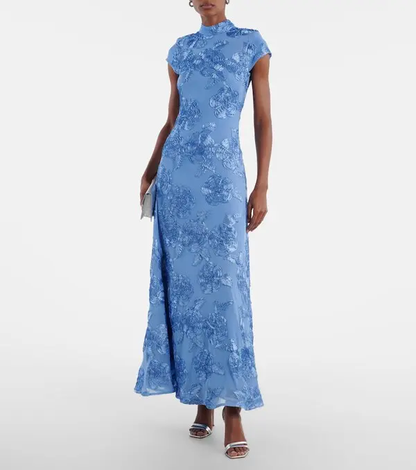 rotate flower mesh maxi dress light blue Dress Belt - Black main image 0