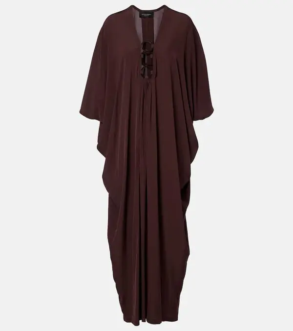 ADRIANA DEGREAS Ring-detail Draped Kaftan - Brown