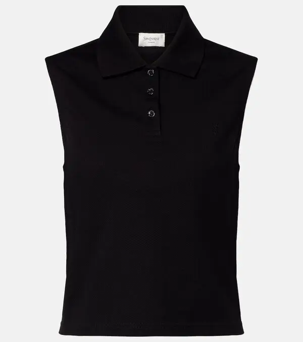 Saint Laurent Cassandre Cotton Piqué Top - Black