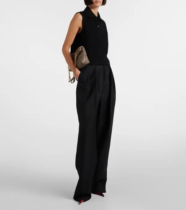 Saint Laurent Cassandre Cotton Piqué Top - Black