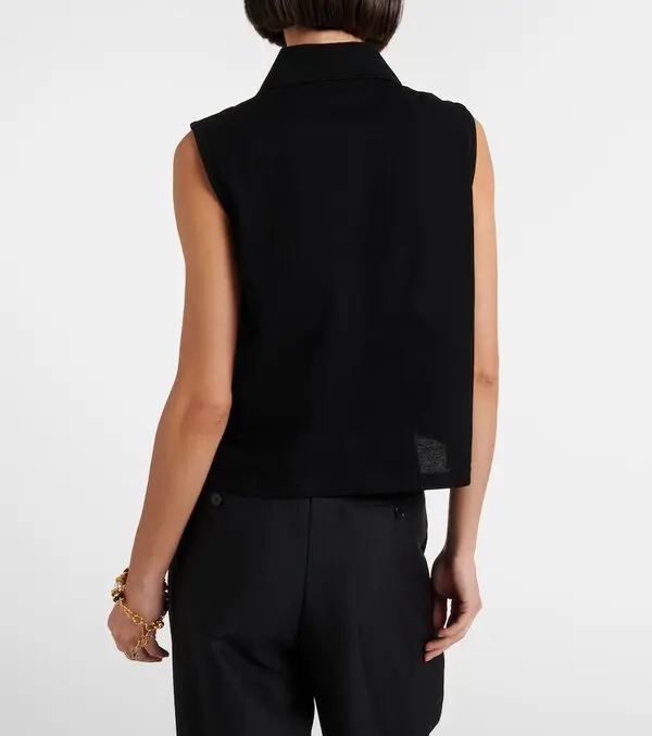Saint Laurent Cassandre Cotton Piqué Top - Black