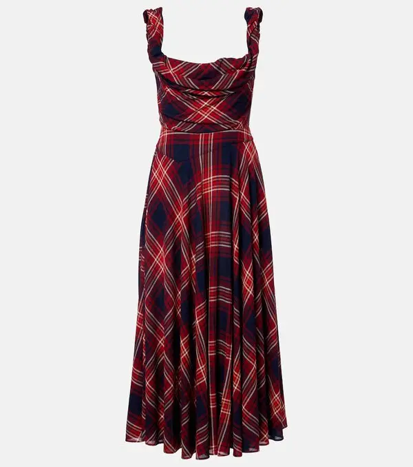VIVIENNE WESTWOOD Chichi Draped Plaid Midi Dress - Red