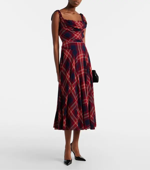 VIVIENNE WESTWOOD Chichi Draped Plaid Midi Dress - Red