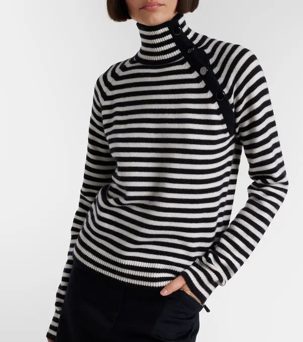 Max Mara Paniere Striped Cashmere Turtleneck Top - White