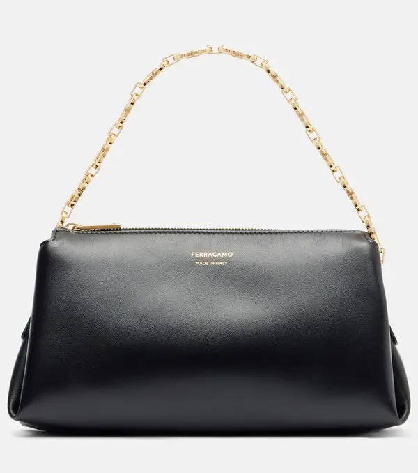 FERRAGAMO Gancini Mini Leather Shoulder Bag - Black