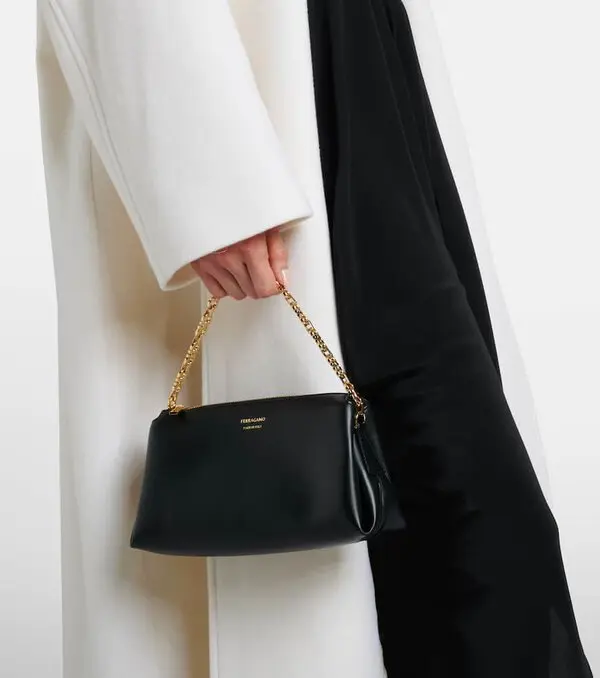 FERRAGAMO Gancini Mini Leather Shoulder Bag - Black