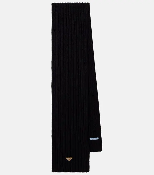 Prada Ribbed-knit Virgin Wool Scarf - Black