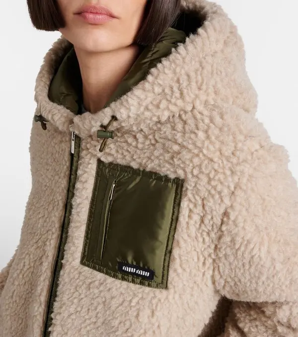 Miu Miu Wool-blend Teddy Down Jacket - Beige