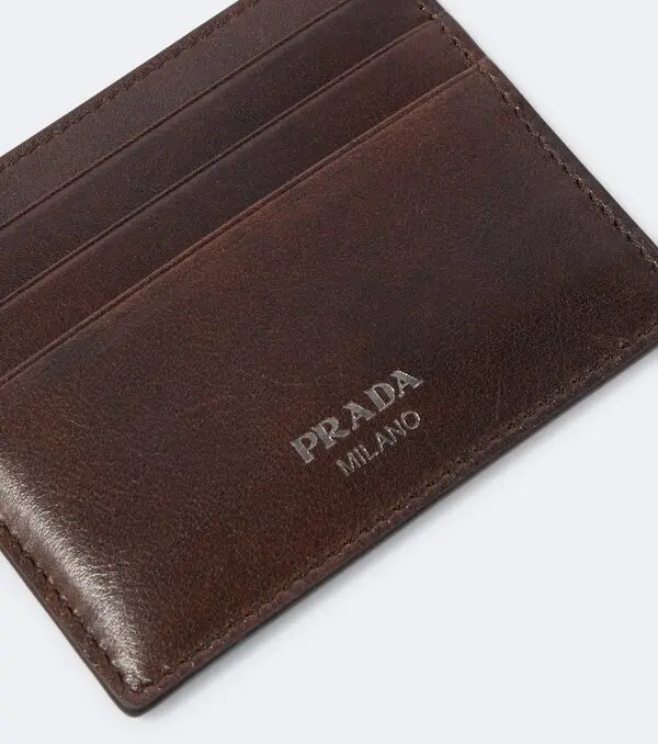 Prada Logo Leather Card Holder - Brown