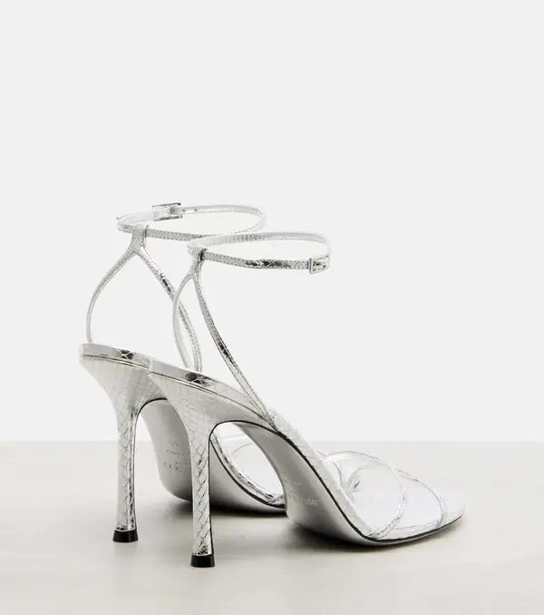 JIMMY CHOO Leo 100 Snake-effect Leather Sandals - Silver
