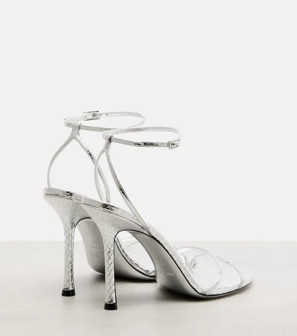 JIMMY CHOO Leo 100 Snake-effect Leather Sandals - Silver