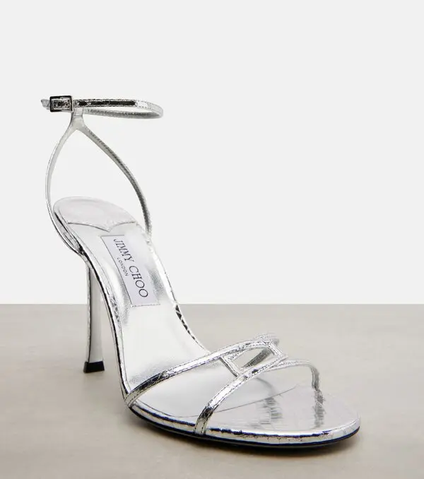 JIMMY CHOO Leo 100 Snake-effect Leather Sandals - Silver