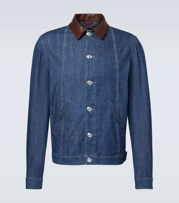 Brunello Cucinelli Leather-trimmed Denim Jacket