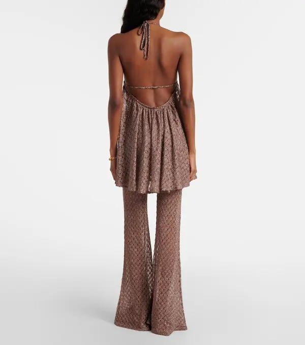 Missoni Open-knit Lamé Flared Pants - Brown