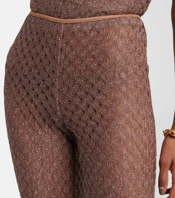 Missoni Open-knit Lamé Flared Pants - Brown