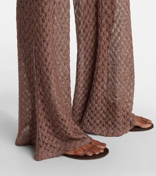 Missoni Open-knit Lamé Flared Pants - Brown