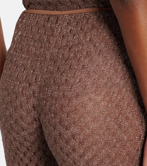Missoni Open-knit Lamé Flared Pants - Brown