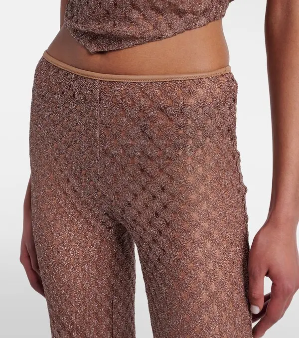 Missoni Open-knit Lamé Flared Pants - Brown