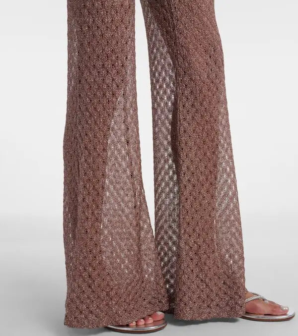 Missoni Open-knit Lamé Flared Pants - Brown