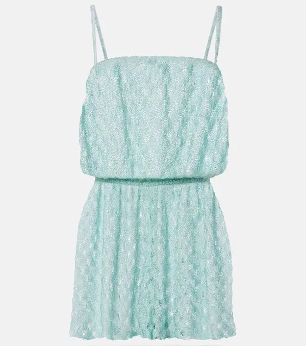 Missoni Open-knit Lamé Romper - Blue