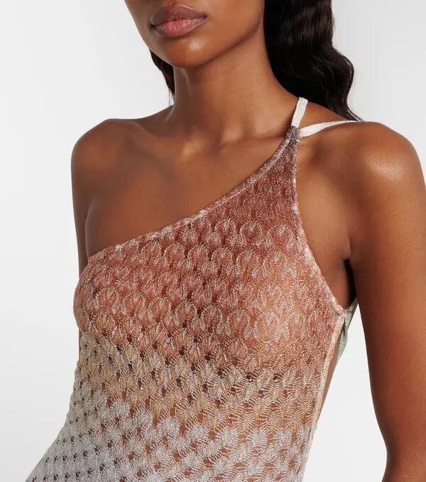 Missoni Open-knit One-shoulder Lamé Beach Cover-up - Multicoloured
