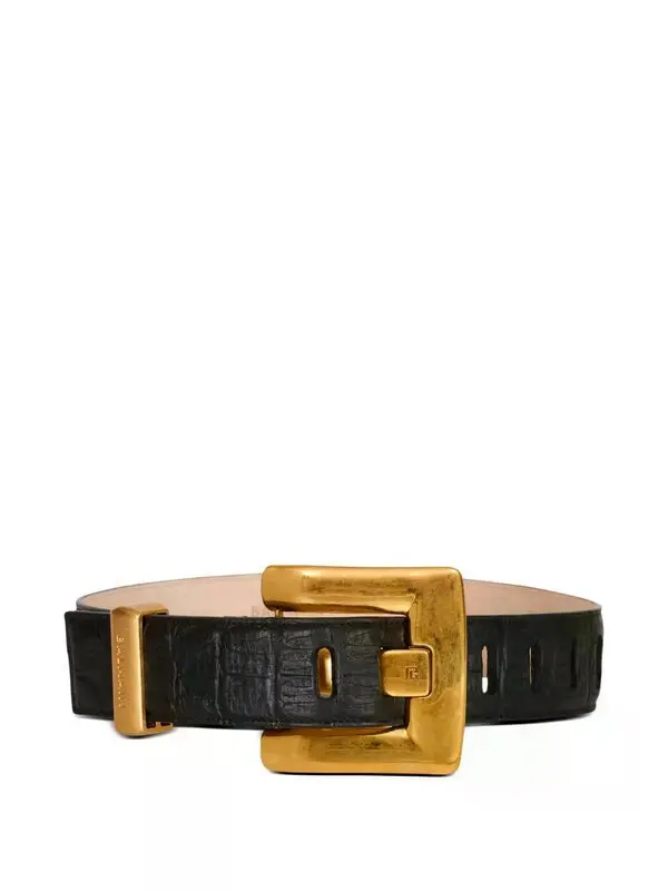 Balmain Anthem Embossed Crocodile-print Leather Belt - Black