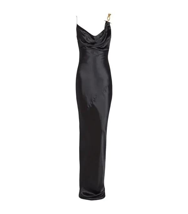 Balmain Satin Chain Strap Gown - Black