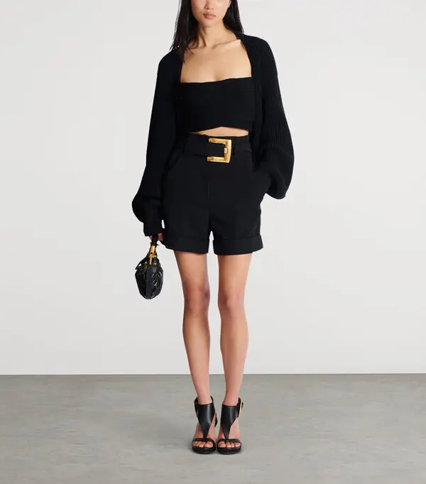 Balmain Rib-knit Bolero Cardigan - Black
