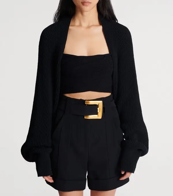 Balmain Rib-knit Bolero Cardigan - Black