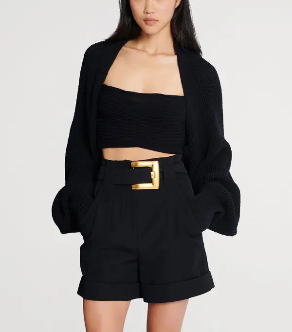Balmain Rib-knit Bolero Cardigan - Black