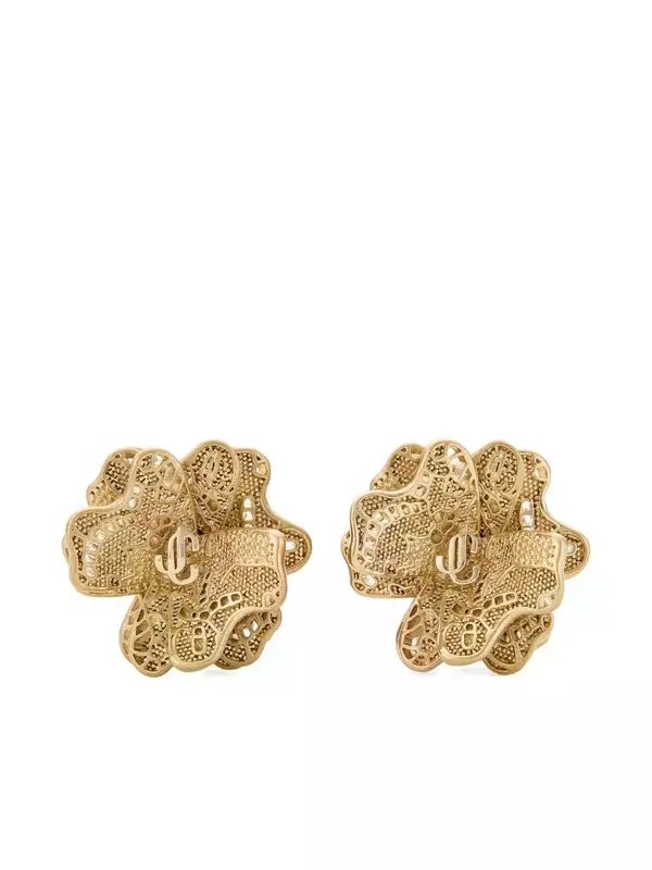 JIMMY CHOO Lace Corsage Stud Earrings - Gold