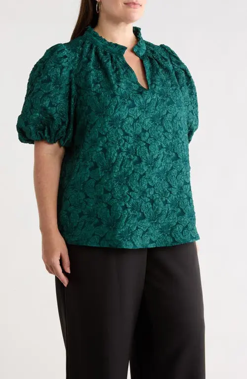 SUGARLIPS Arielle Jacquard Puff Sleeve Top - Emerald