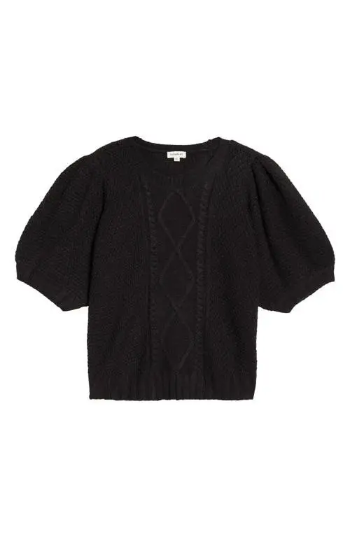 SUGARLIPS Puff Sleeve Cable Stitch Sweater - Black