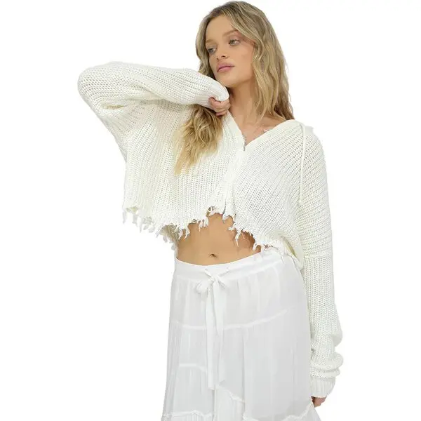 BELLE & BLOOM Another Love Fringe Zip Knit - White
