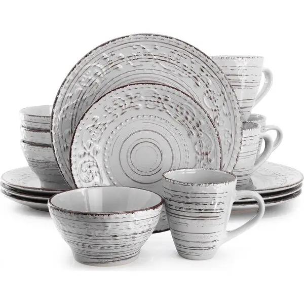 ELAMA Malibu Calcite 16-piece Dinnerware Set - Grey