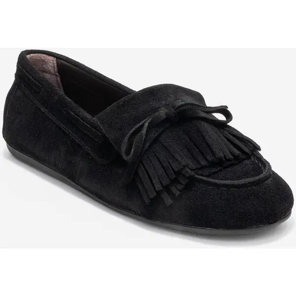 FOREVER & ALWAYS SHOES Leather Tassel Loafer - Black Suede Leather