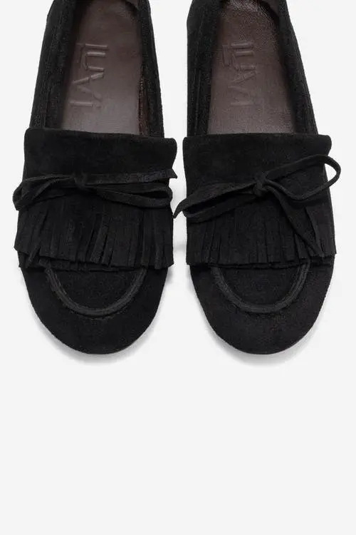 FOREVER & ALWAYS SHOES Leather Tassel Loafer - Black Suede Leather