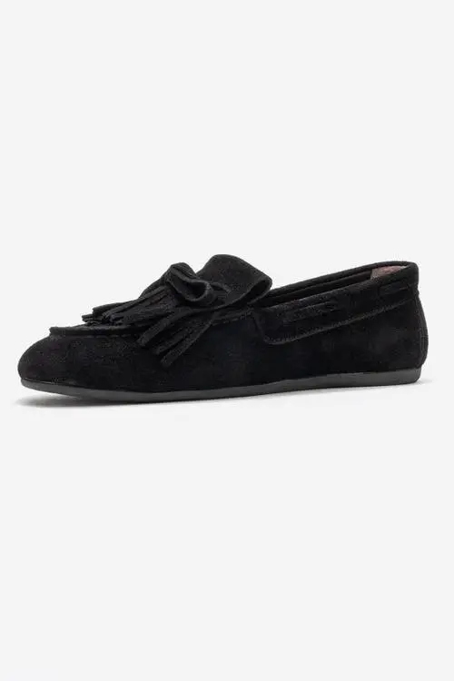 FOREVER & ALWAYS SHOES Leather Tassel Loafer - Black Suede Leather