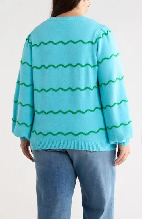 SUGARLIPS Maeverly Wavy Striped Crewneck Sweater - Cerulean-blue
