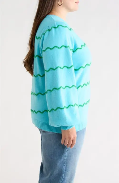 SUGARLIPS Maeverly Wavy Striped Crewneck Sweater - Cerulean-blue