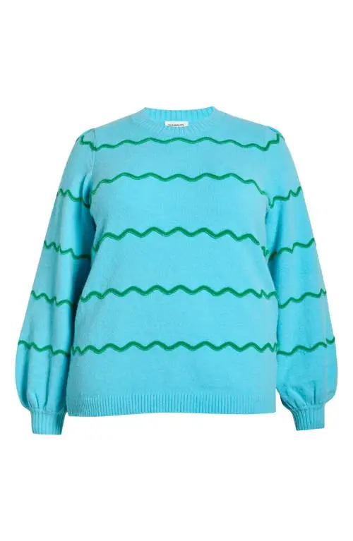 SUGARLIPS Maeverly Wavy Striped Crewneck Sweater - Cerulean-blue
