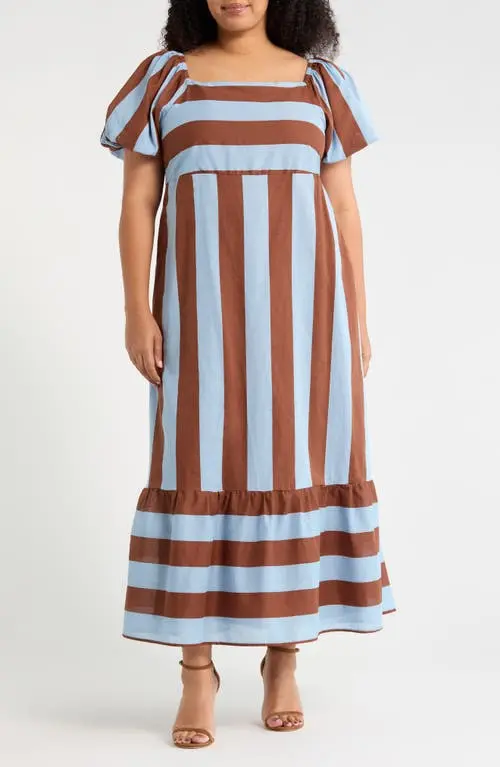 SUGARLIPS Evabella Xena Stripe Cotton Maxi Dress - Brown-blue