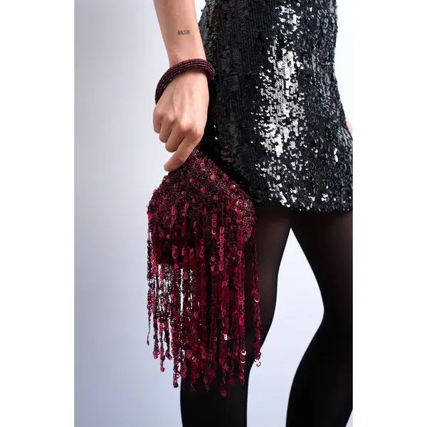 Topshop Sequin And Tassel Top Handle Bag - Burgundy